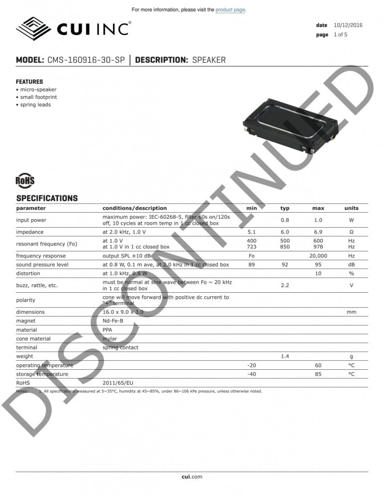 CMS-160916-30-SP technical document page 1