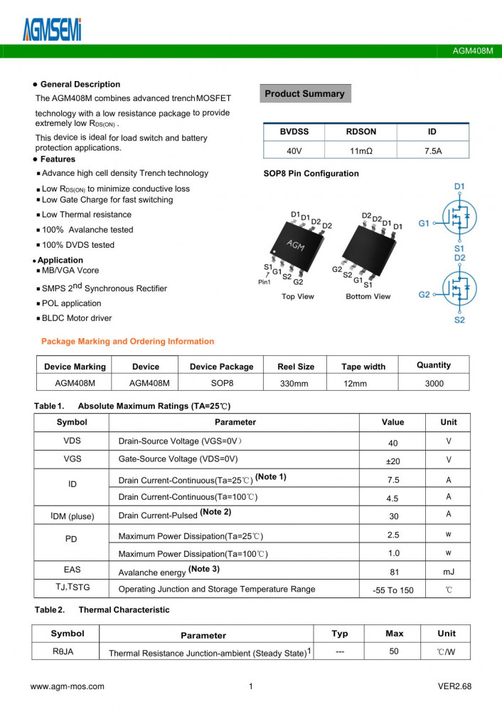 AGM408M datasheet page 1