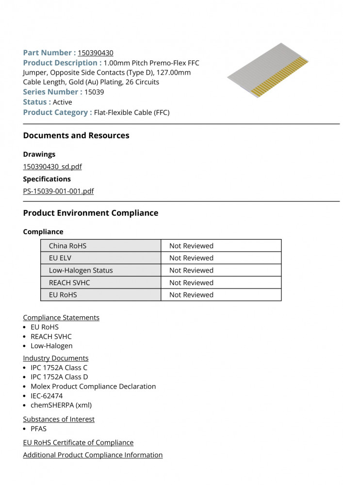 MOLEX 1.00 mm pitch FFC family specification page 1