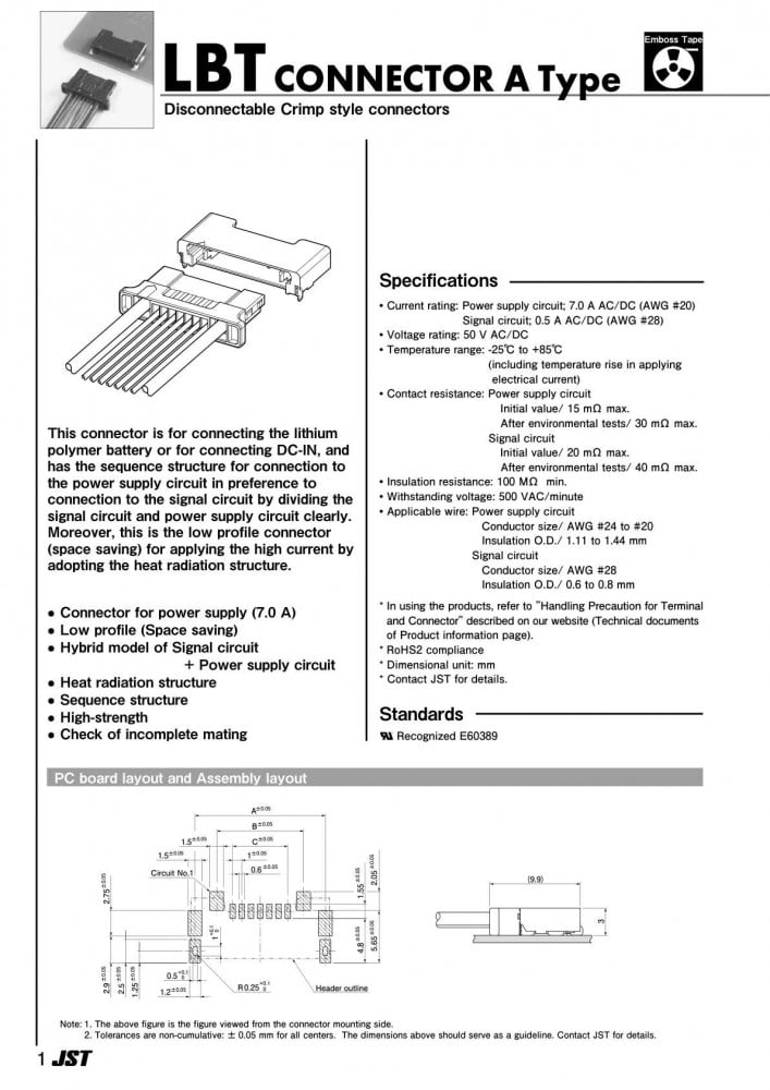 JST LBTA series technical document page 1