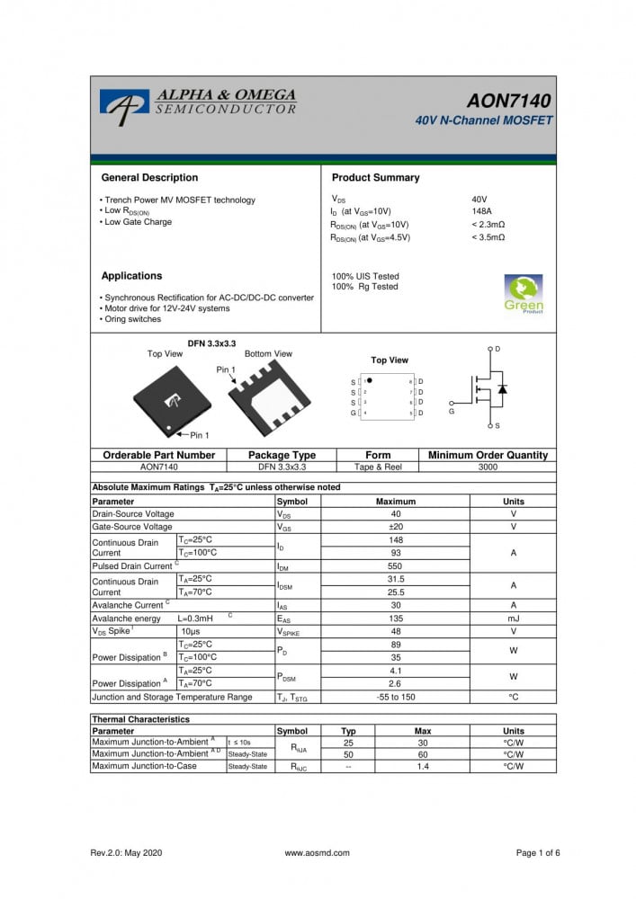 AON7140 datasheet page 1