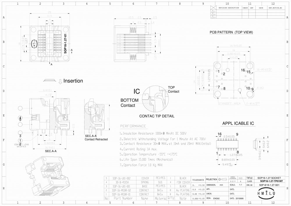 HMILU SOP16(16)-1.27 technical drawing