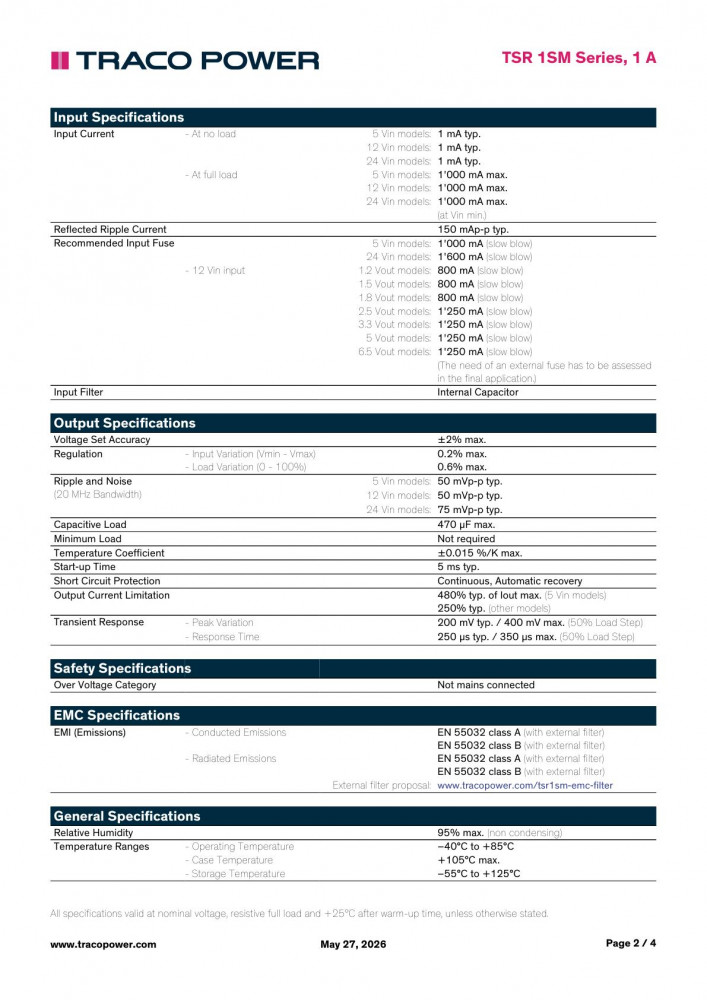 TSR 1-2418SM technical document page 2