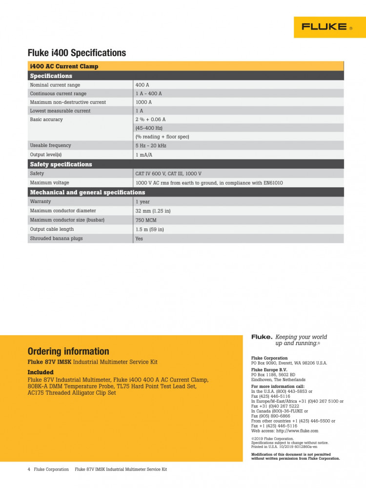 Fluke 87V IMSK product document, page 4