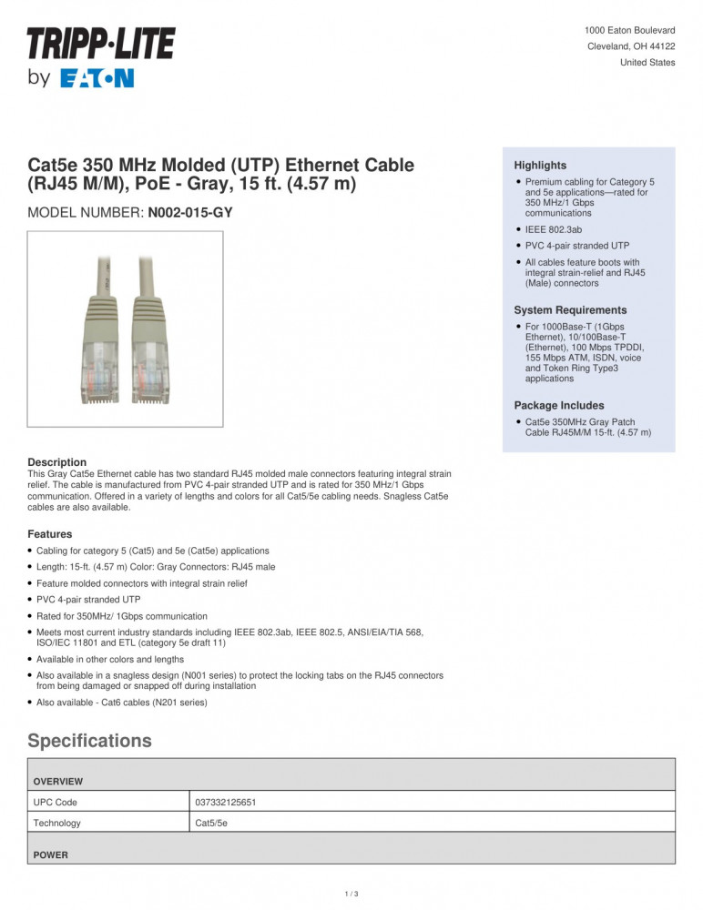 EATON N002-015-GY technical document page 1