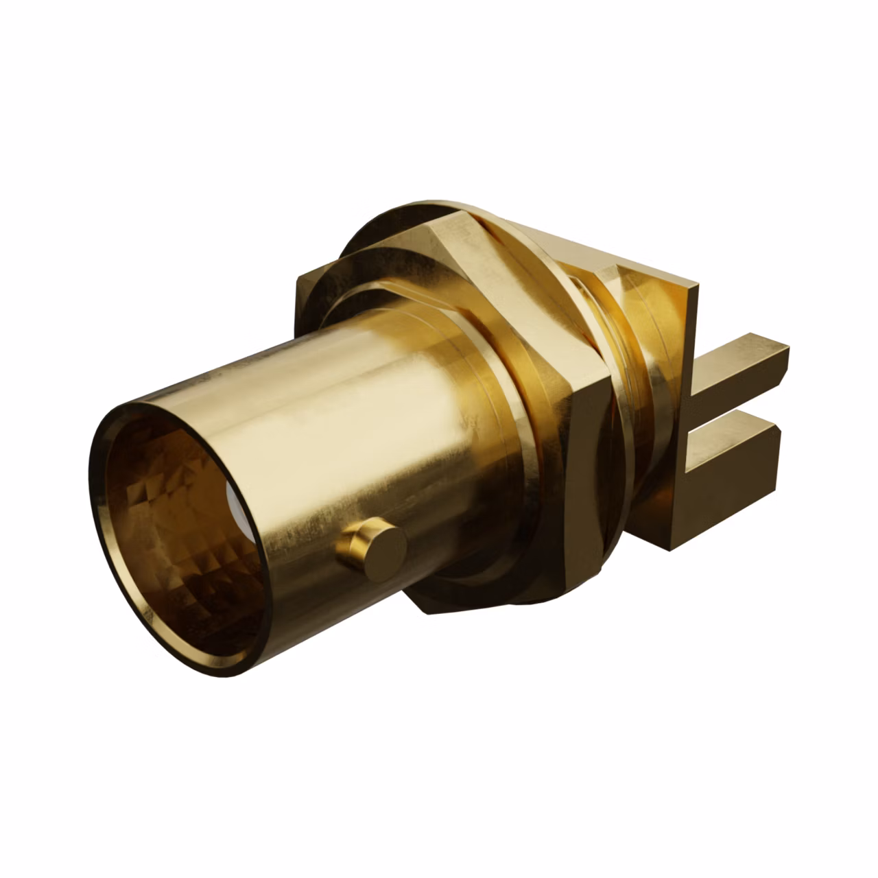 BNC Jack, Straight, Bulkhead Receptacle, PCB, Edge Mount, Brass Body, Gold (Au) Plated, 3 GHz, One Piece Per Bag, 75 Ohms for sale