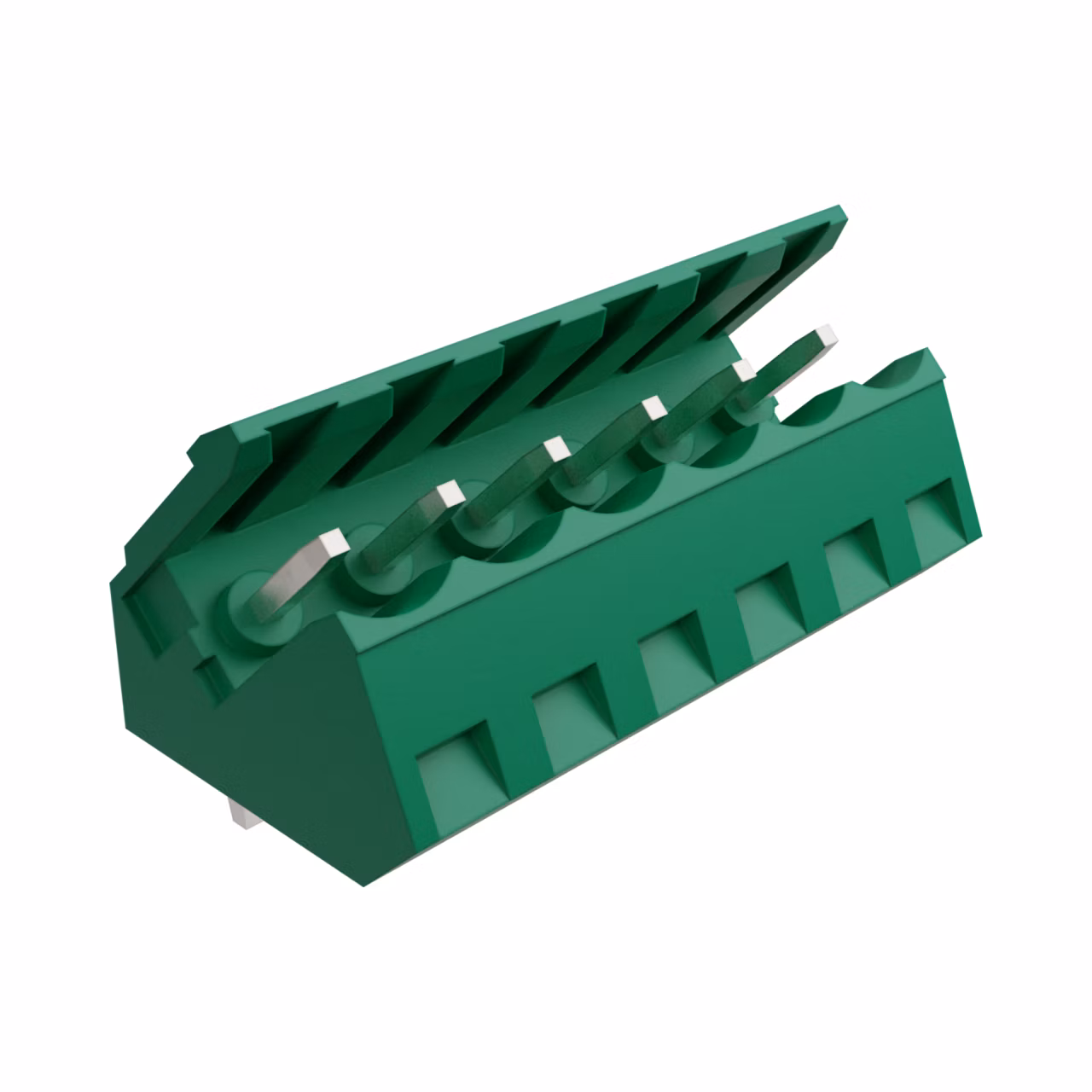 5.00mm Pitch Eurostyle 45° Angle PCB Header, Open Ends, 6 Circuits, Green for sale