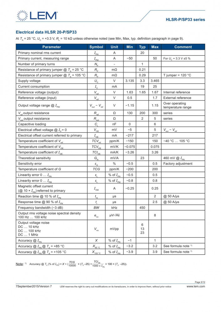 LEM HLSR 20-P/SP33 datasheet page 5