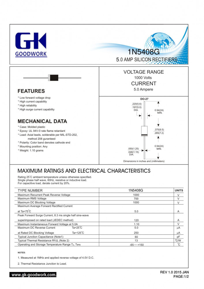 GOODWORK 1N5408G datasheet page 1