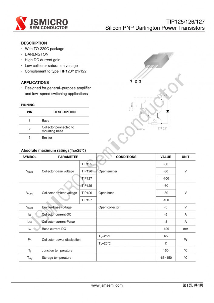 TIP126-JSM technical document page 1