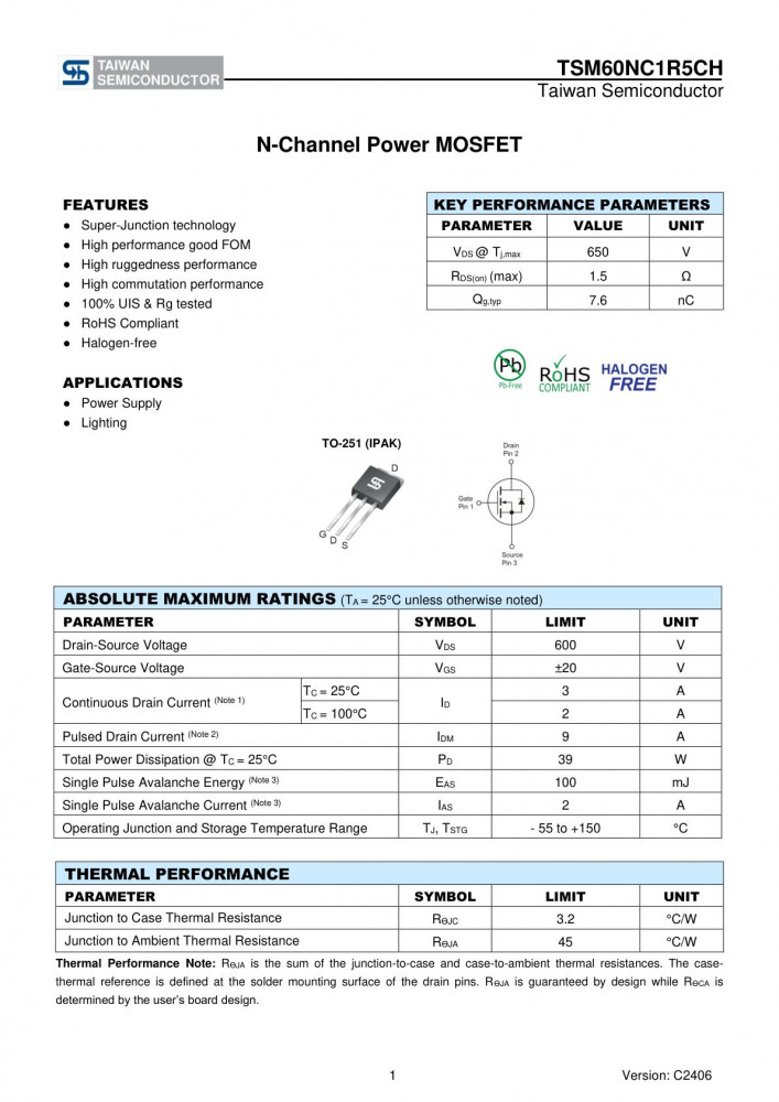 TSM60NC1R5CH datasheet page 1