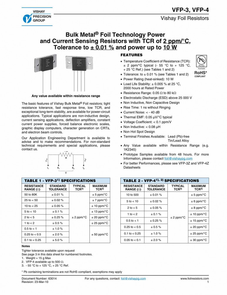 VFP-3 and VFP-4 datasheet page 1