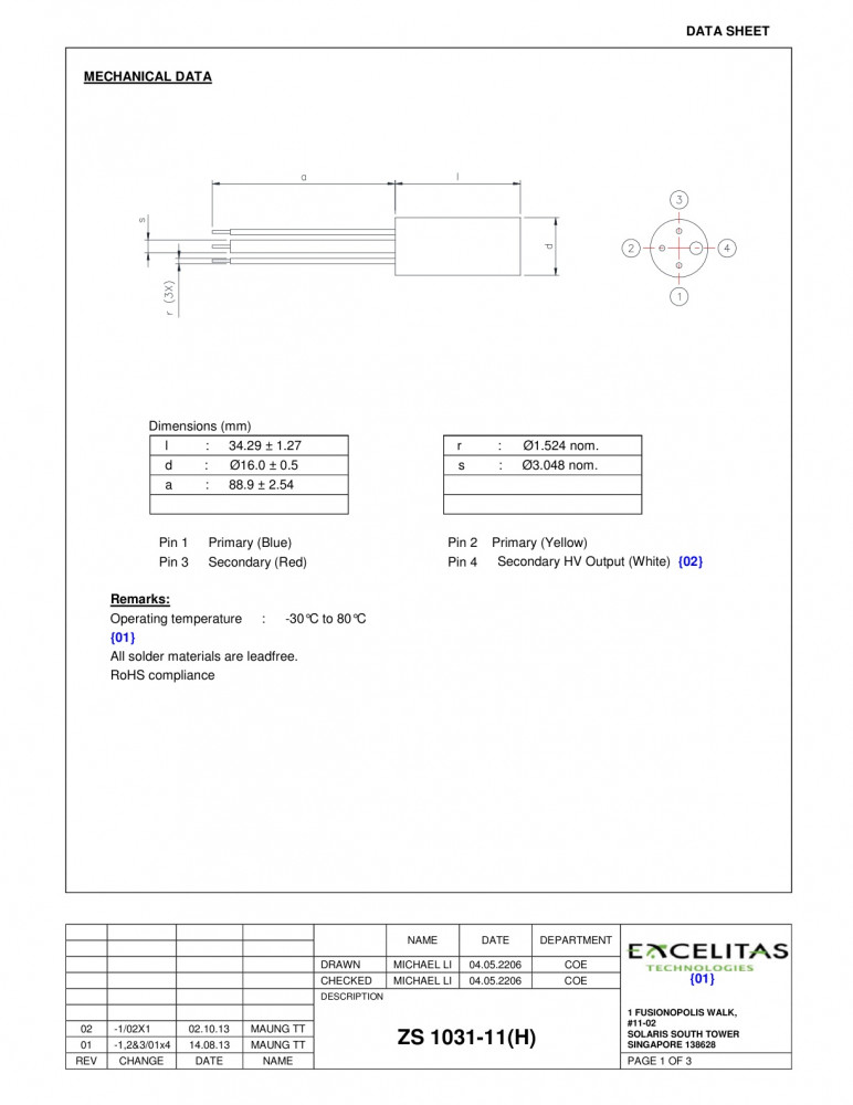 ZS1031-11(H) datasheet page 1: mechanical data