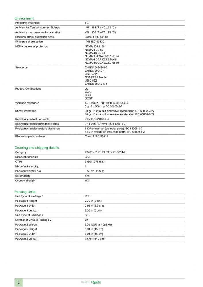 XB6DW4B2B technical document page 2