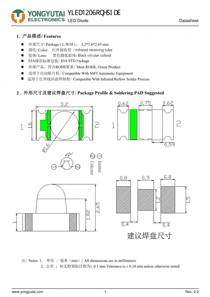 YLED1206RQHSIDE datasheet page 1