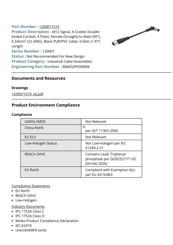 MOLEX 1200071519 product drawing preview, page 1