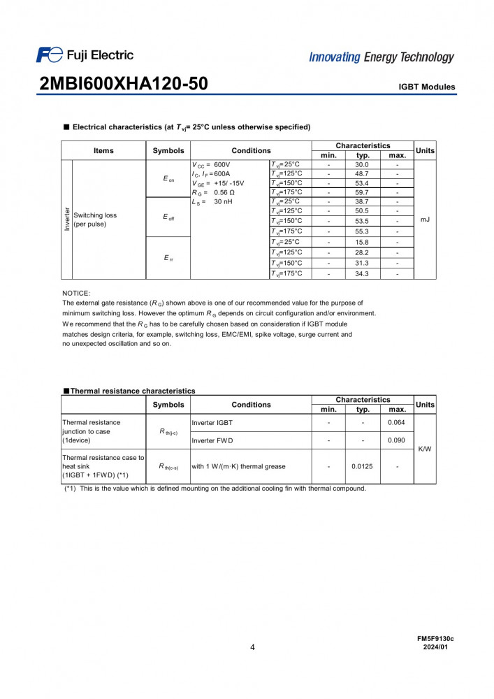 2MBI600XHA120-50 datasheet page 4