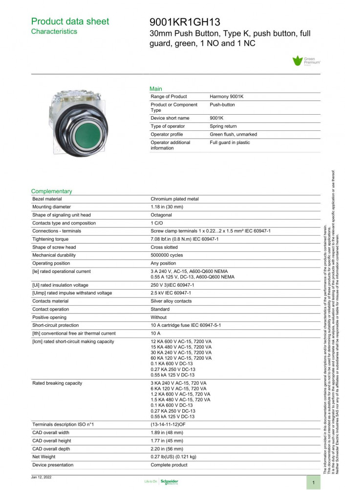 9001KR1GH13 technical document page 1