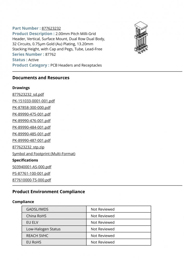 Technical document page 1 for MOLEX 877623232