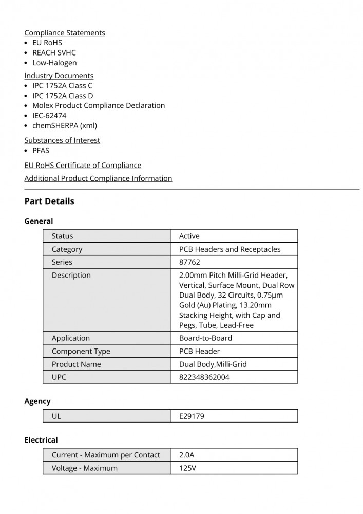 Technical document page 2 for MOLEX 877623232