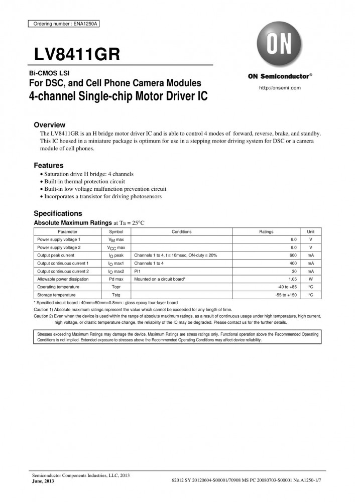LV8411GREVB technical document page 1