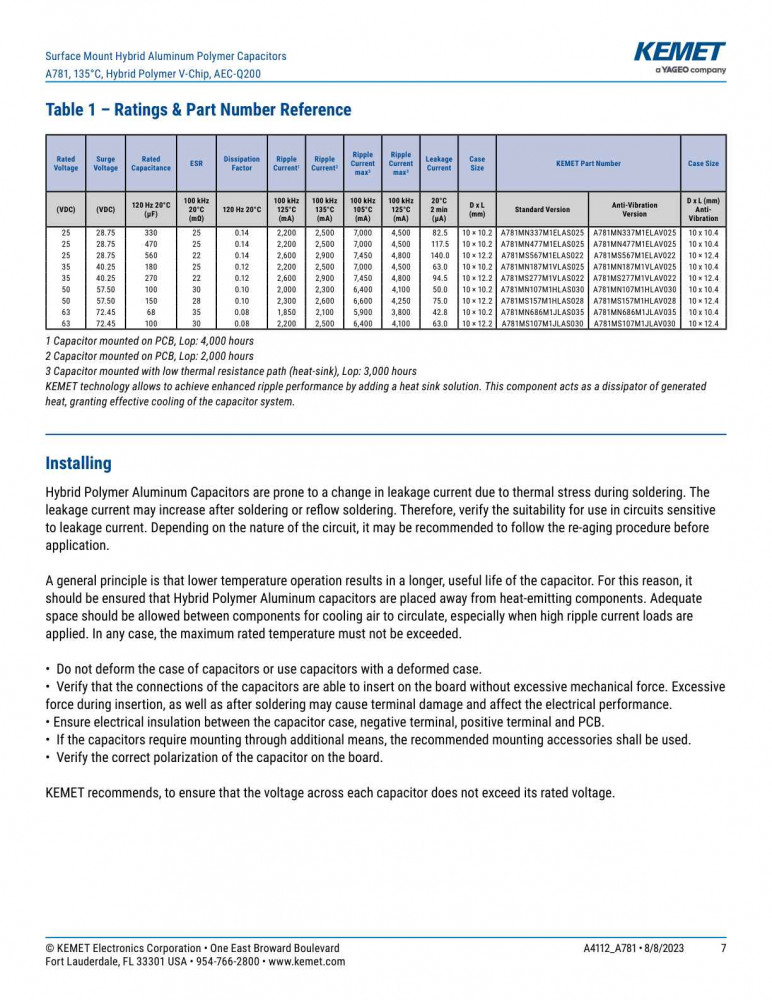 KEMET A781 datasheet page 7