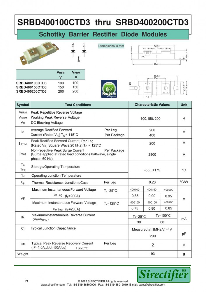 SRBD400100CTD3 through SRBD400200CTD3 datasheet page 1