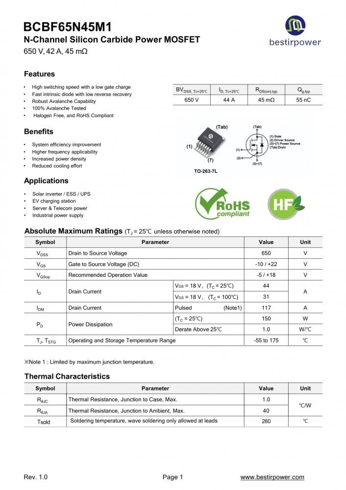BCBF65N45M1 datasheet page 1