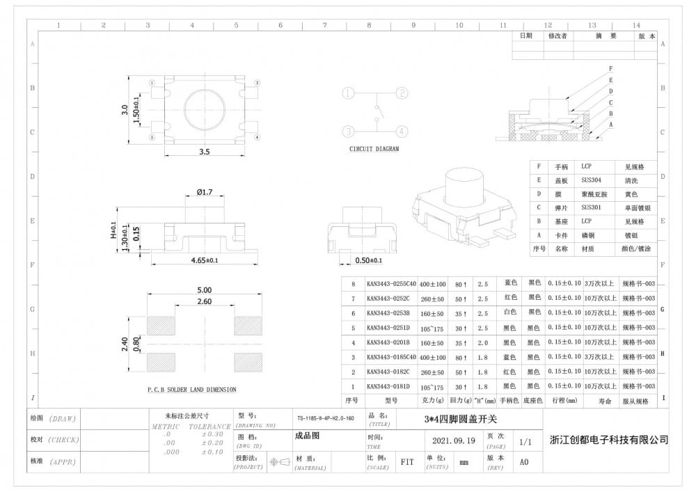 CAX TS-1185-W-4P-H2.0-160 product drawing