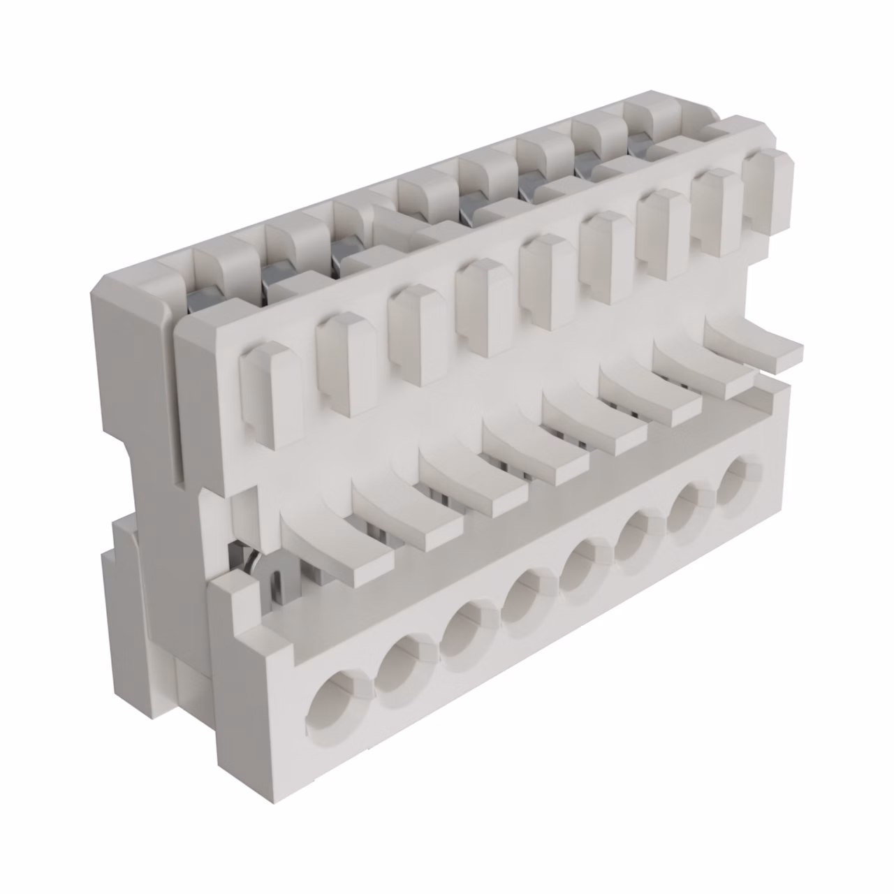 Appli-Mate RAST 2.5 IDT Housing, 2.50mm Pitch, Female, 8 Circuits, Beaded Terminal, Position Keys A & I Removed, Slotted Endwalls, Polarizing Rib Between Circuits 2 & 3