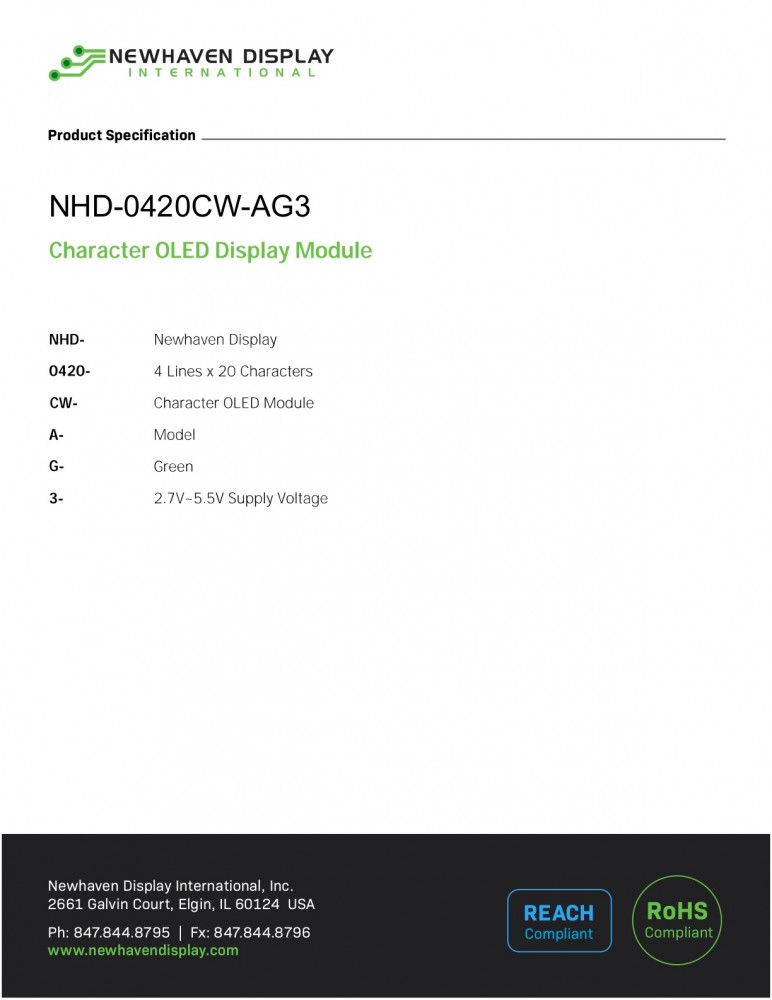 NHD-0420CW-AG3 datasheet page 1