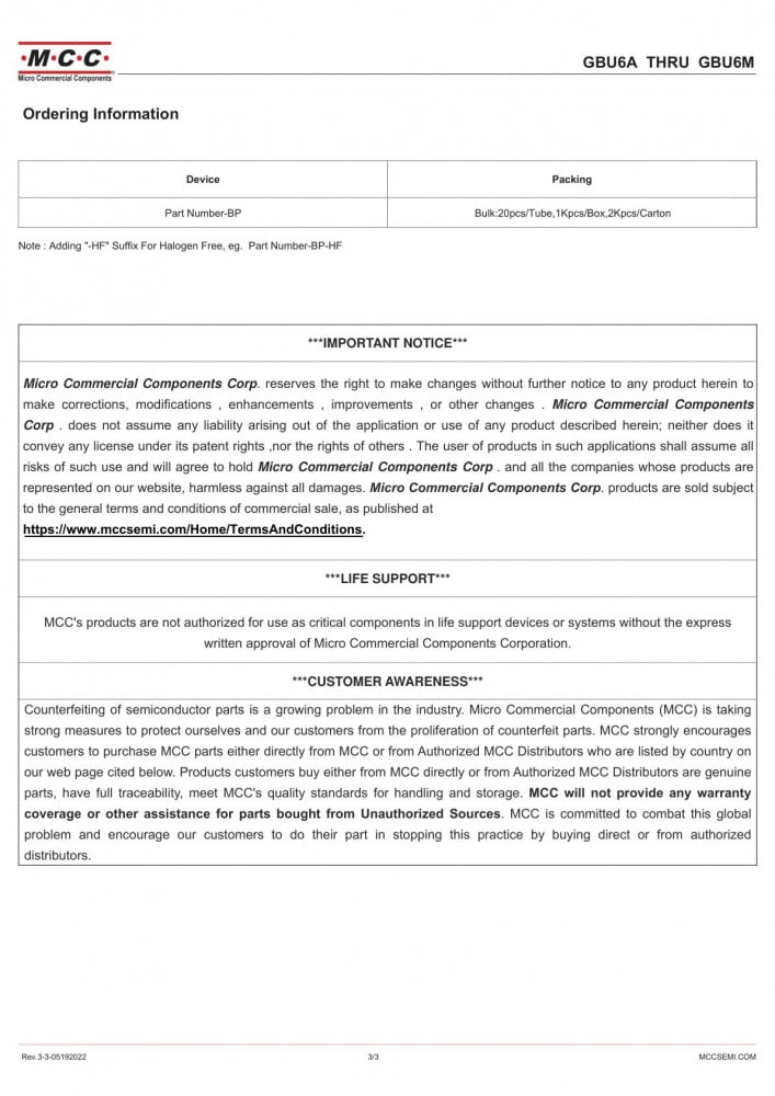 GBU6G-BP datasheet page 3