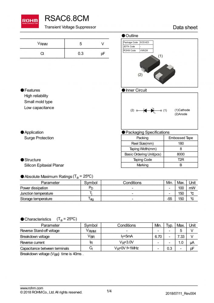 RSAC6.8CMT2R datasheet page 1