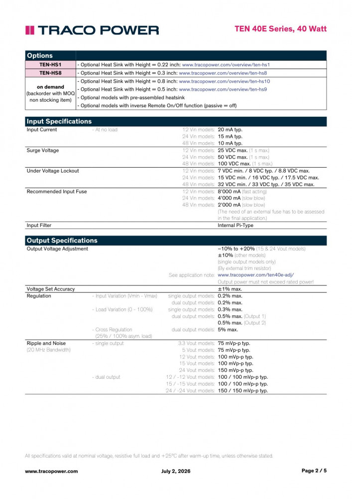 TEN 40E technical document page 2