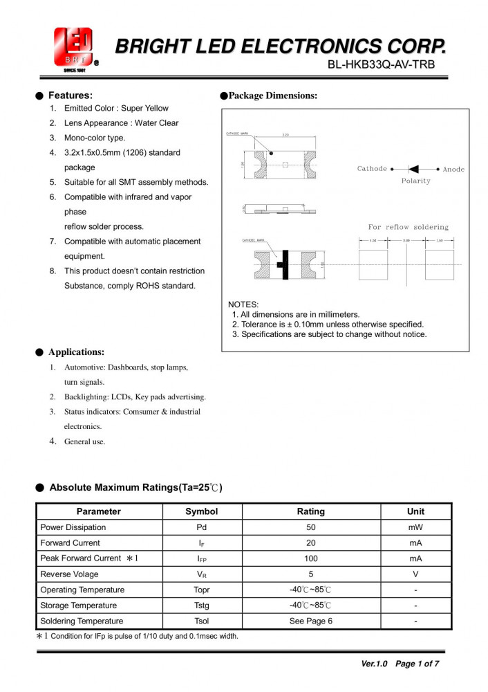 BL-HKB33Q-AV-TRB datasheet page 1