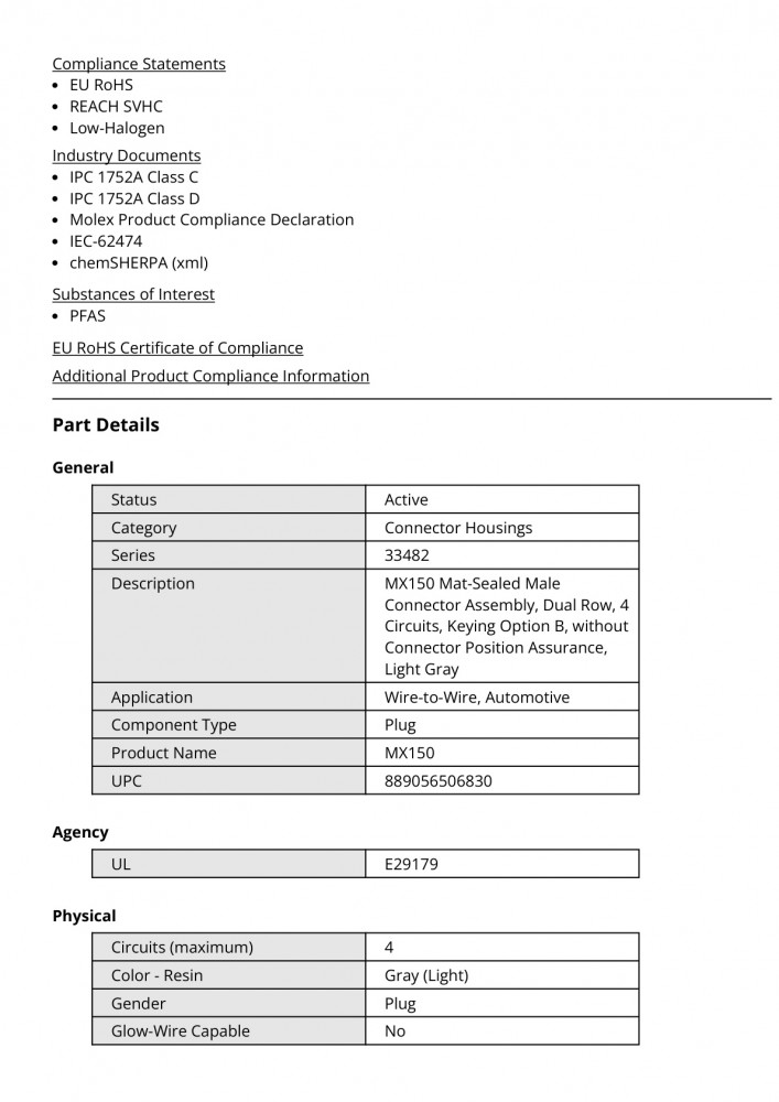 MOLEX product documentation page 2
