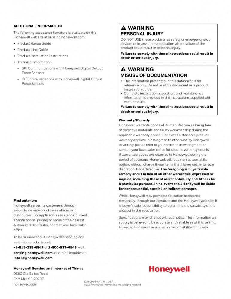Honeywell FSA Series datasheet page 7
