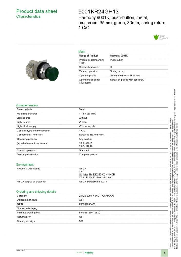 9001KR24GH13 technical document page 1