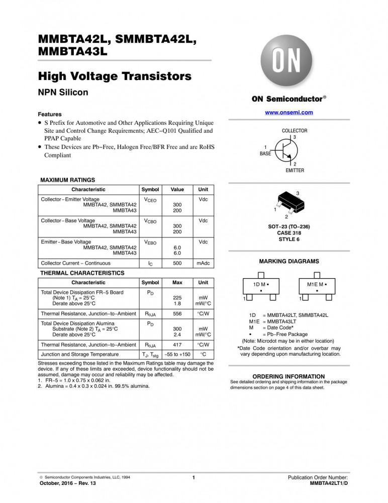 MMBTA42LT1G datasheet page 1