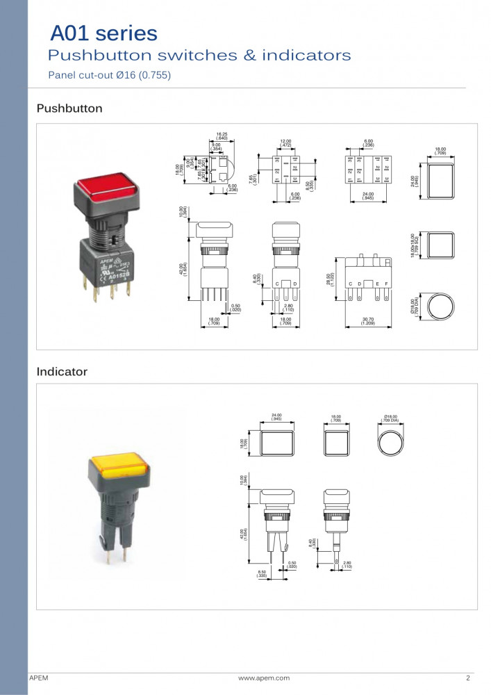 APEM A01 series datasheet page 2