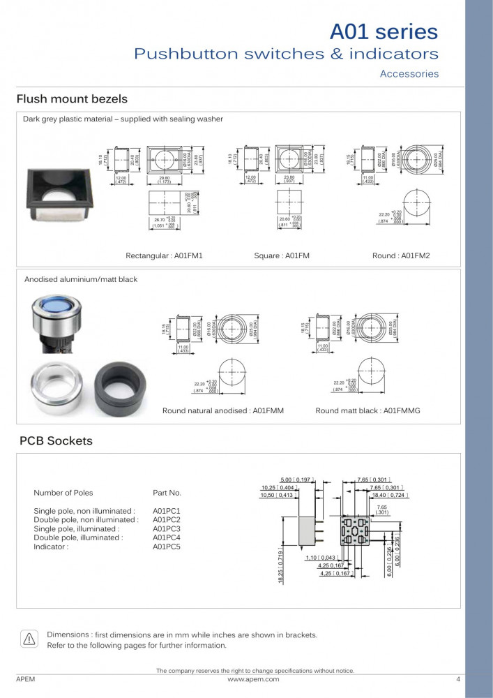APEM A01 series datasheet page 4