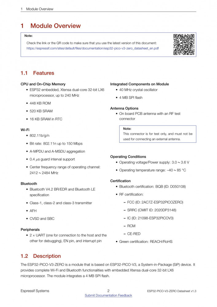 ESP32-PICO-V3-ZERO datasheet page 2