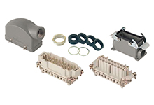 Heavy-Duty Connector Kit, 24 Pole, Series S-E Female-Male Inserts, Pg21 Metal Cable Gland, Pg21 Die-cast Aluminum Hood-Side Entry, Surface Mount  Housing-Vertical, 2 Lever, Size 24B «104x27», Grey for sale