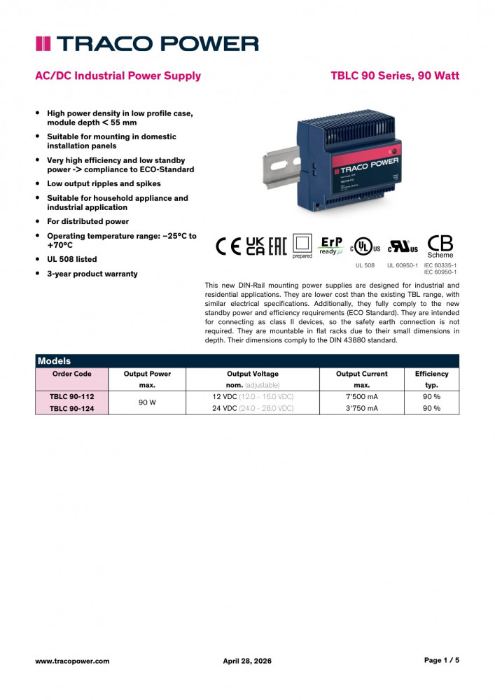 TBLC 90 Series technical document, page 1