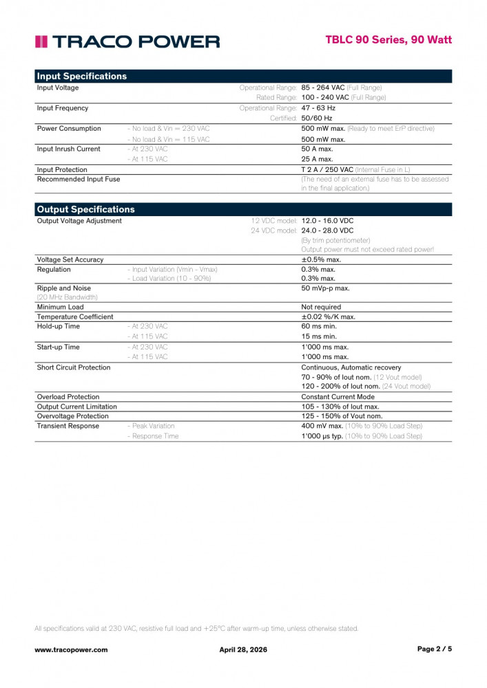 TBLC 90 Series technical document, page 2