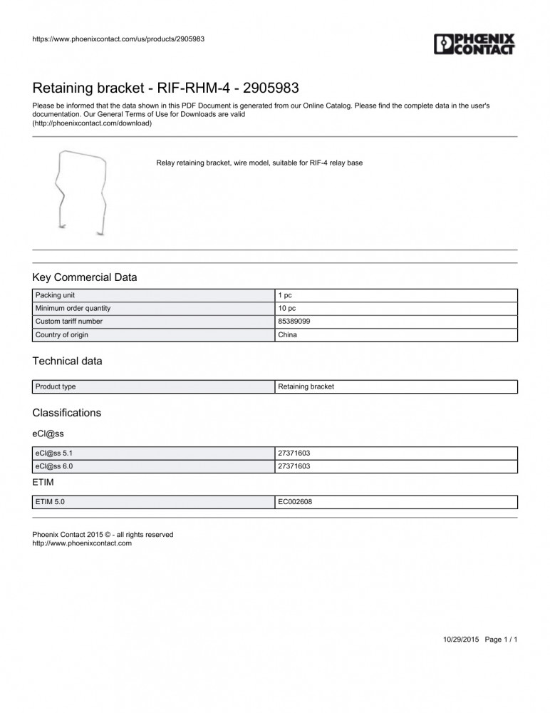 Phoenix Contact 2905983 RIF-RHM-4 product document