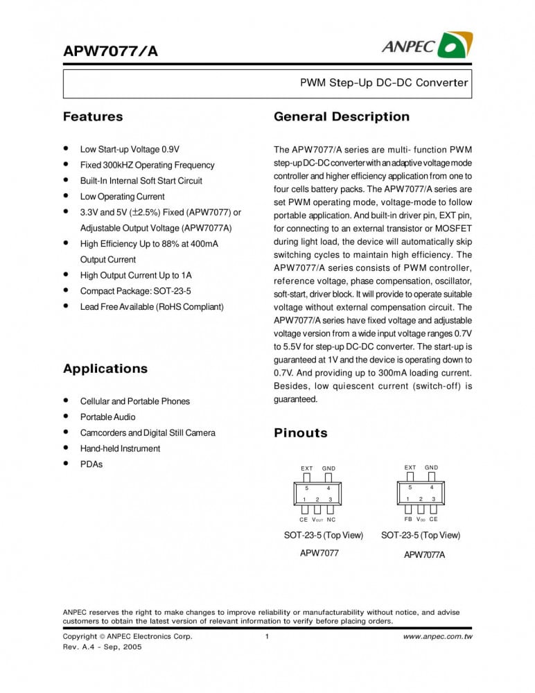 APW7077ABI-TRG datasheet page 1