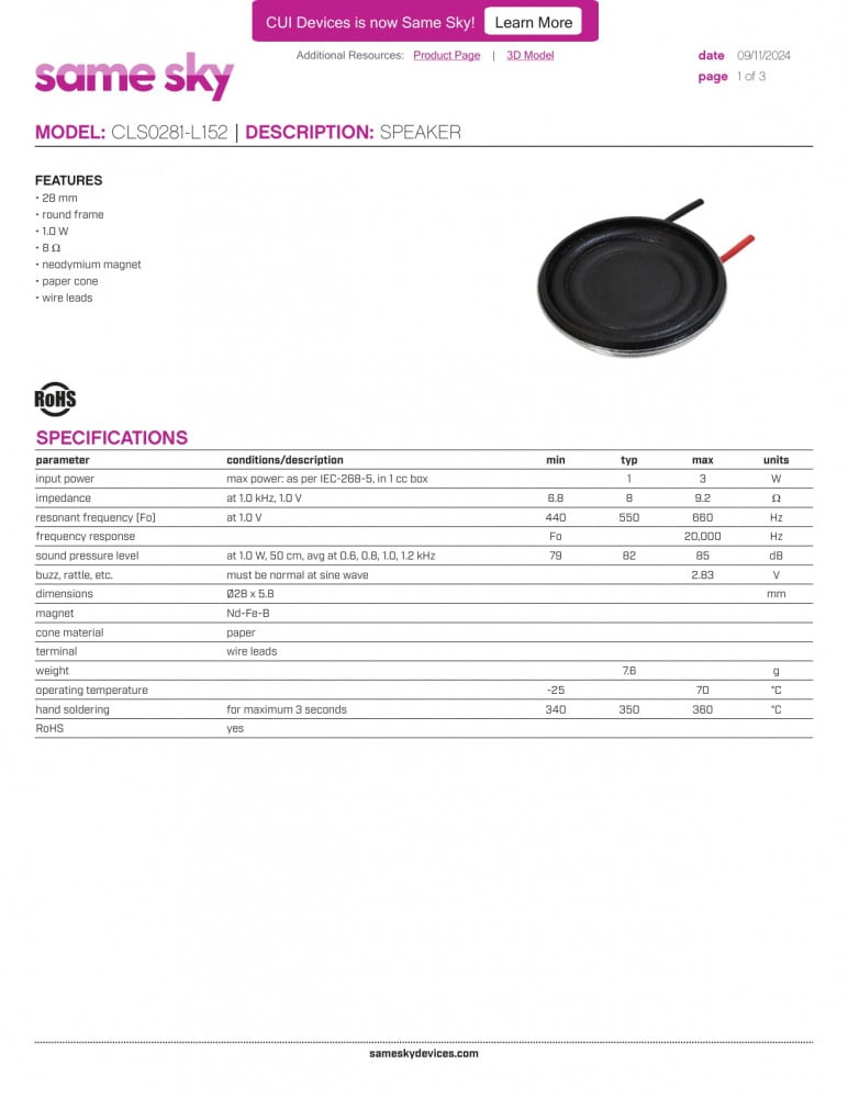 CLS0281-L152 datasheet page 1