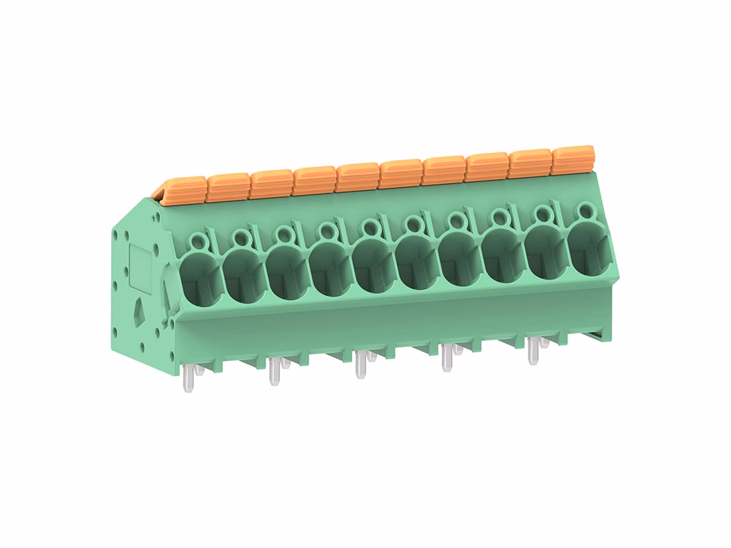7.50mm Pitch Lever Activated Fixed Mount PCB Terminal Block, 35° Wire Entry, Left Front Terminal, 10 Circuits for sale