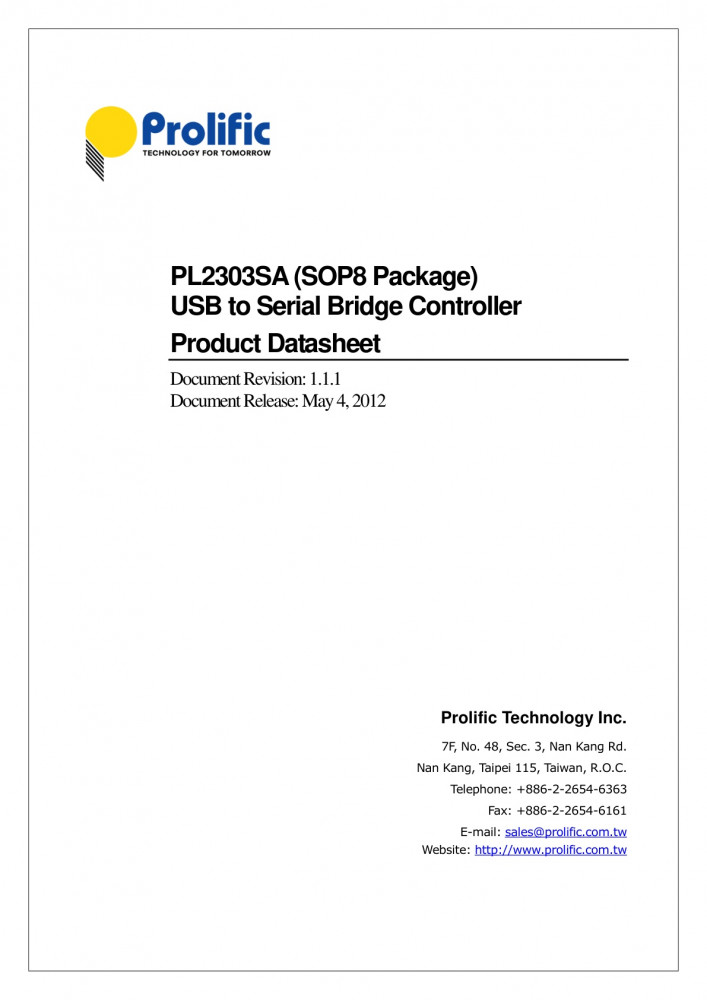 PL2303SA datasheet page 1